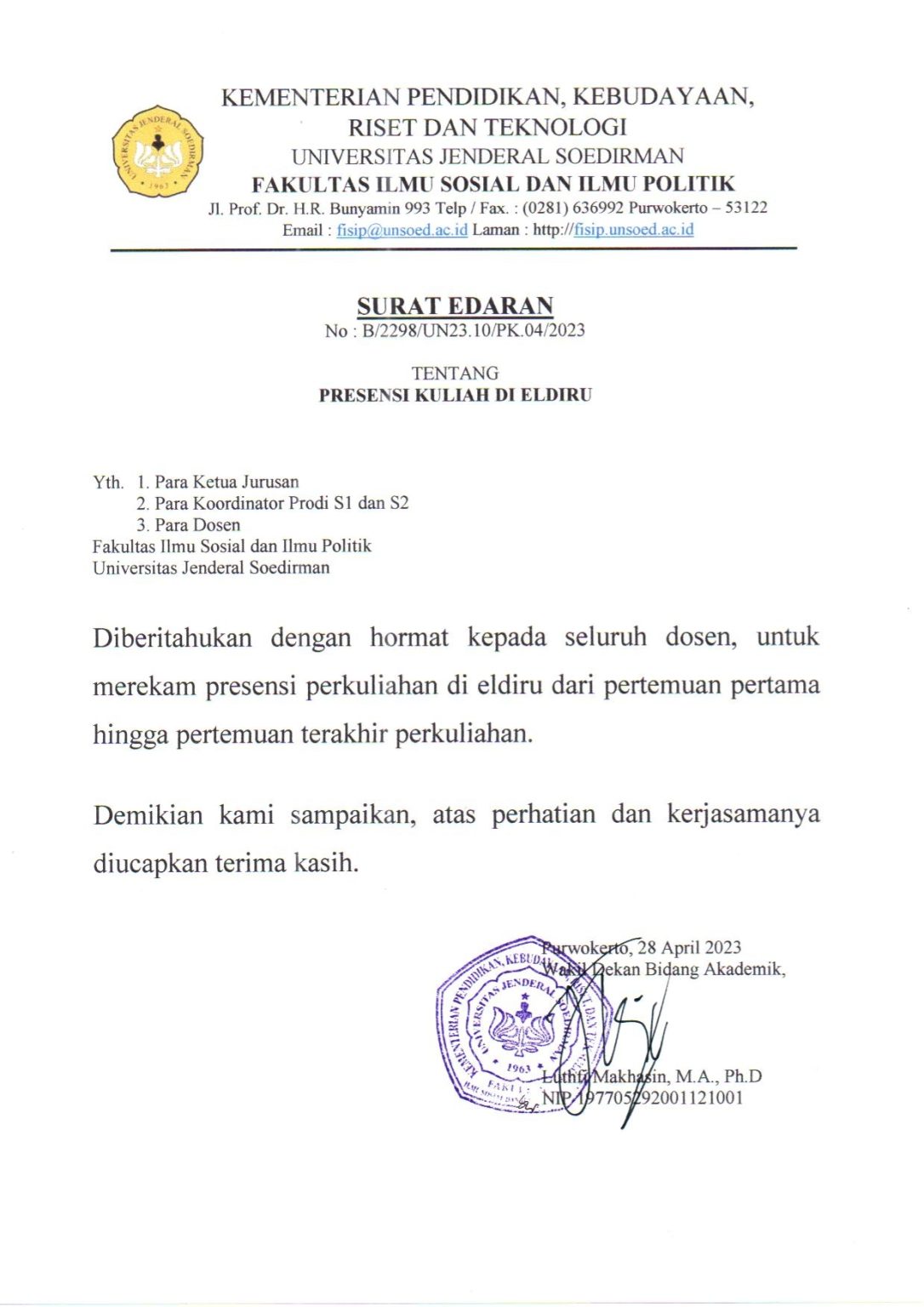 Surat Edaran: Presensi Kuliah di ELDIRU – Fakultas Ilmu Sosial dan Ilmu ... Surat Edaran: Presensi Kuliah di ELDIRU – Fakultas Ilmu Sosial dan Ilmu ...